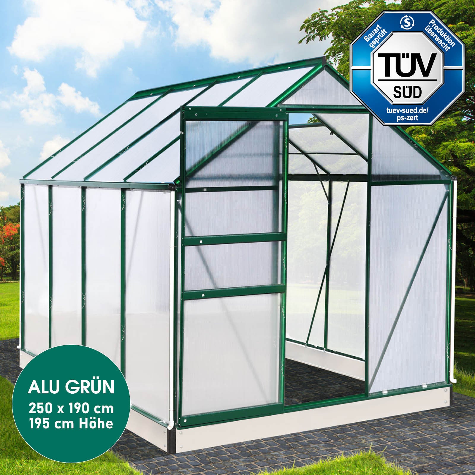 Aluminium Gewächshaus 250x190x195 grün – brast24