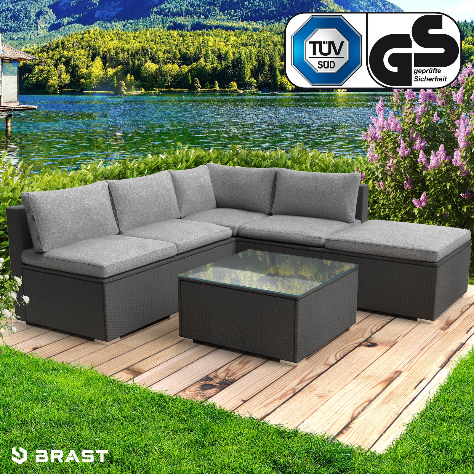 Polyrattan Garten Lounge Set OASE schwarz – brast24