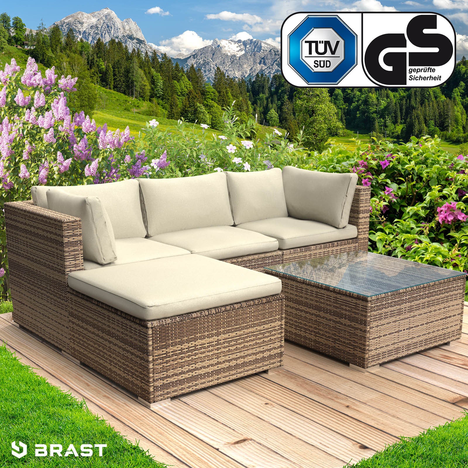 Polyrattan Garten Lounge Set ROYAL braun – brast24